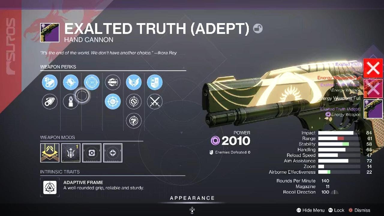 Getting Exalted Truth (Adept) PvE and PvP God Rolls! | Destiny 2 - YouTube