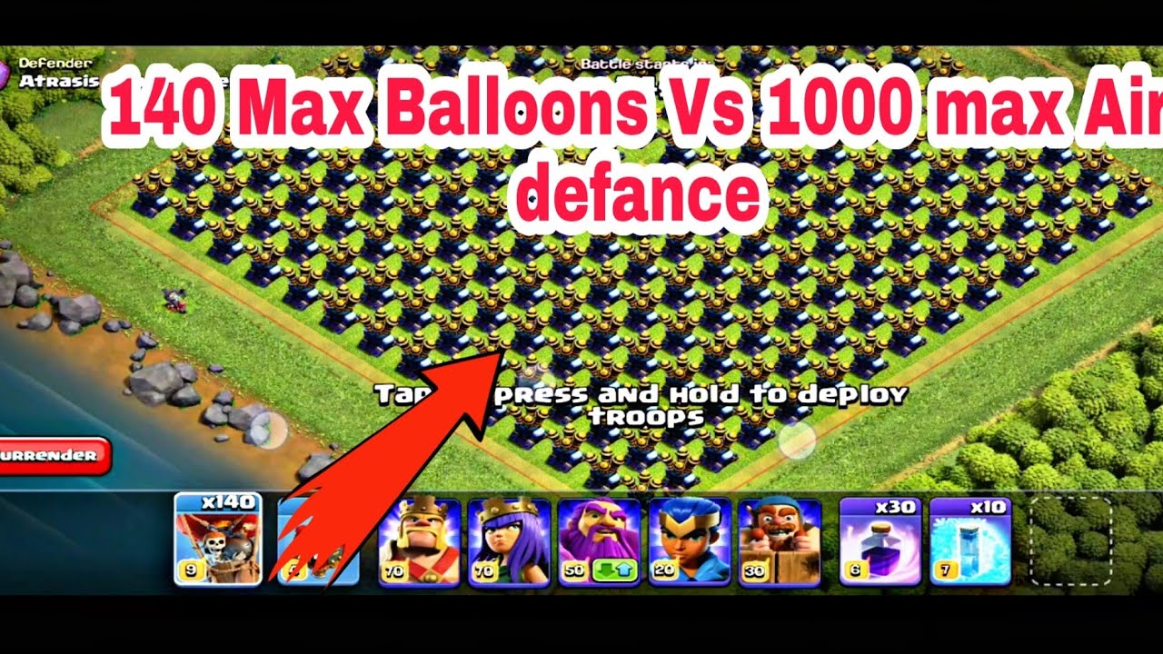 140 Max Balloons +30 Rage spell Vs 1000 Max Air defance See Who wins ...