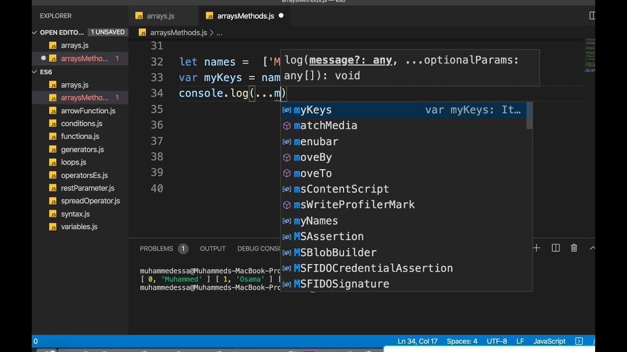 36 JavaScript ES6 | Array methods Array prototype keys - YouTube