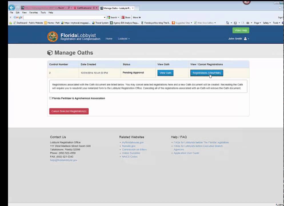 Florida Lobbyist Registration System - View Download Oaths - YouTube