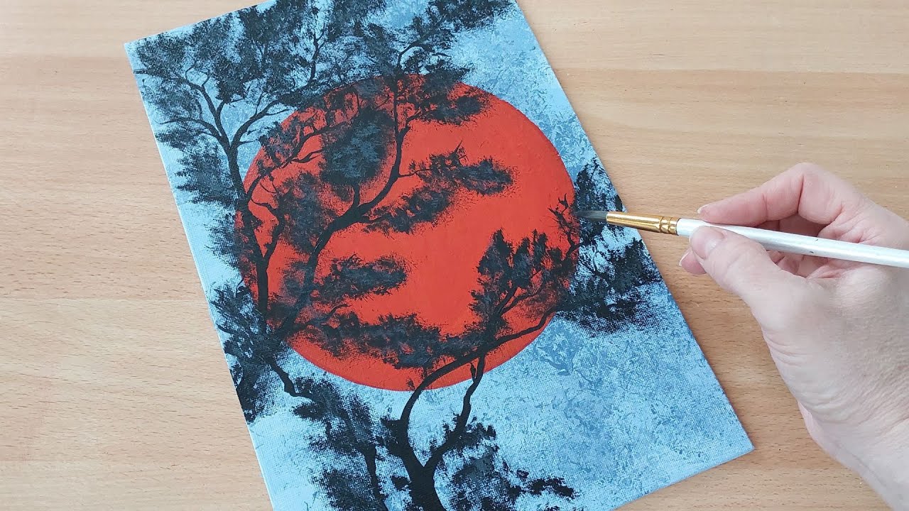 Red Moon Painting | How to draw Blood Moon with Acrylic | for Beginners ...