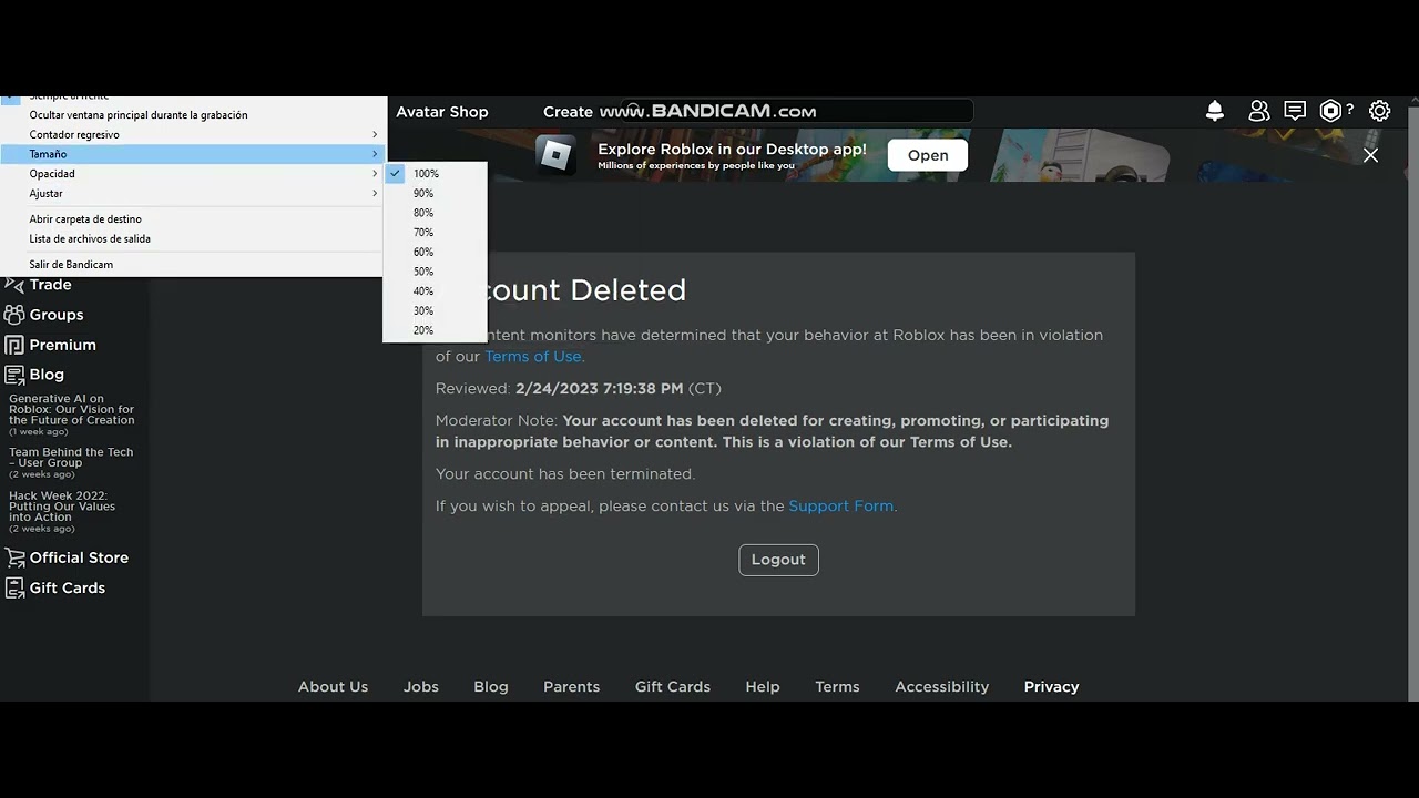 my main account got terminated in roblox. - YouTube