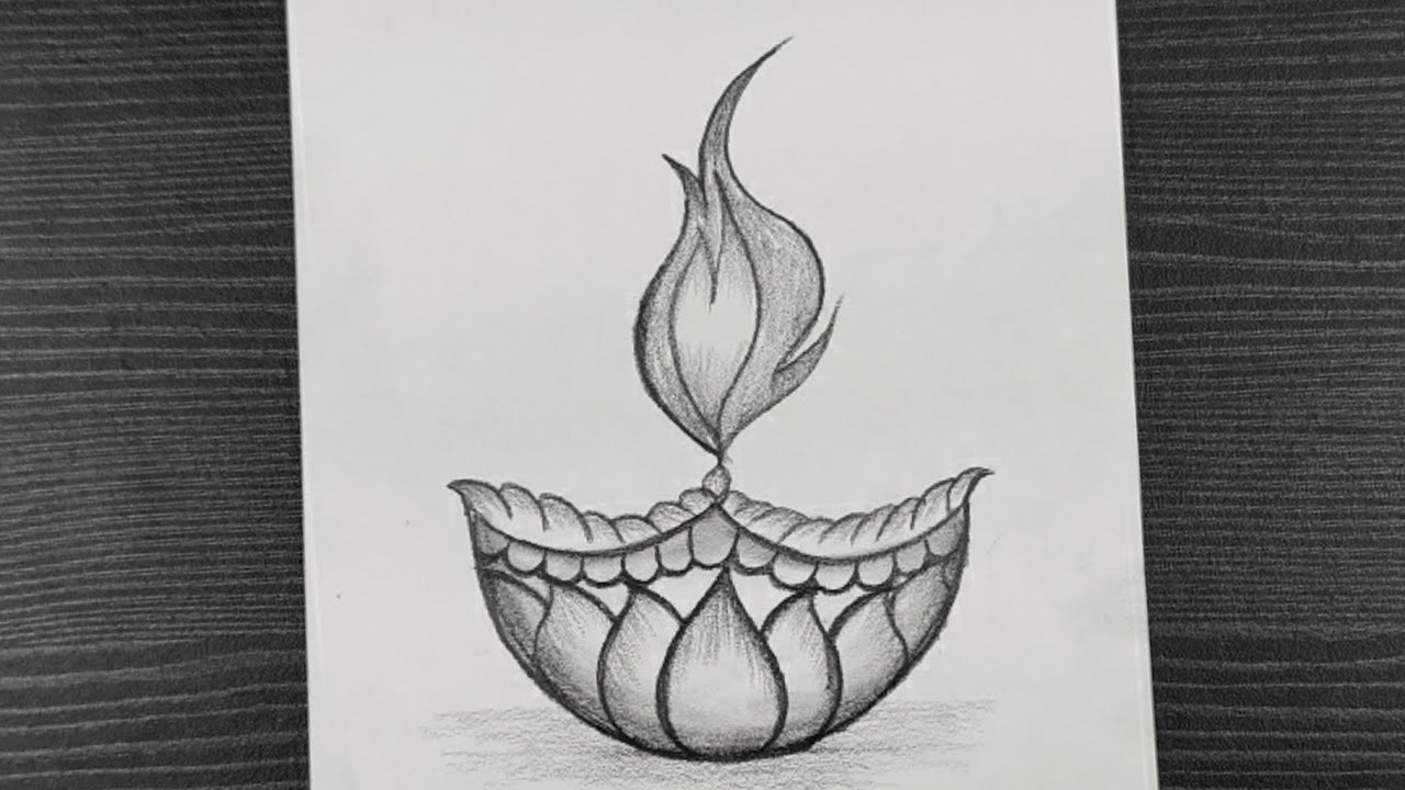 Very Easy Diya Drawing || How To Draw Diya For Diwali || Diwali Diya ...