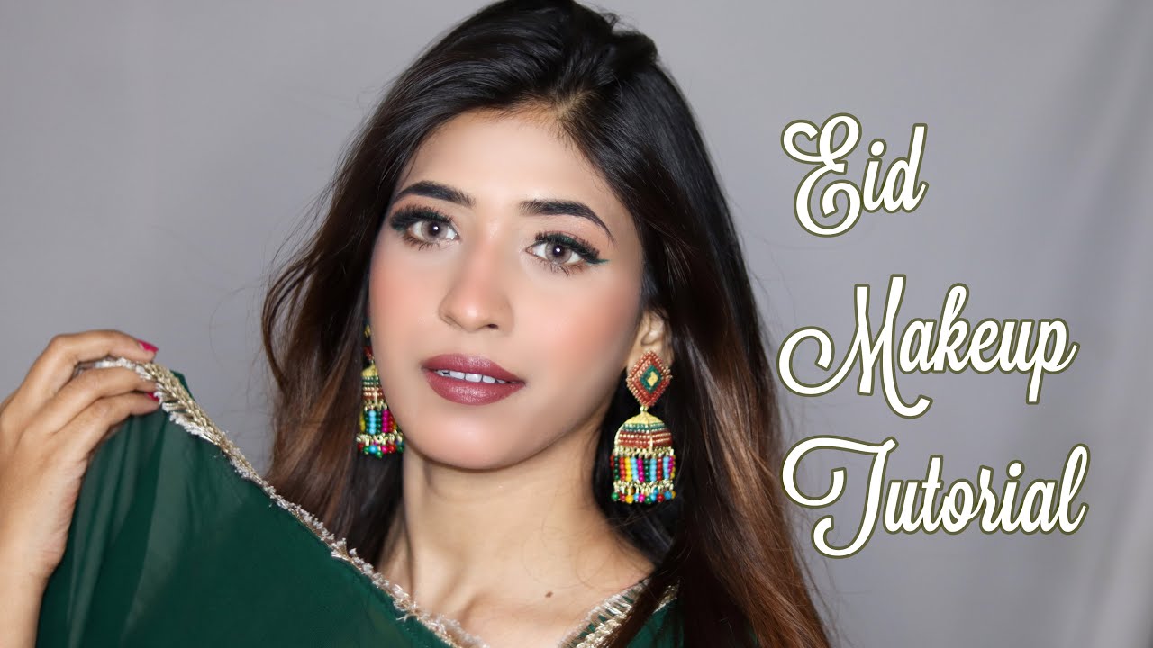 Easy Eid Makeup on green dress / Eid makeup using minimum product - YouTube
