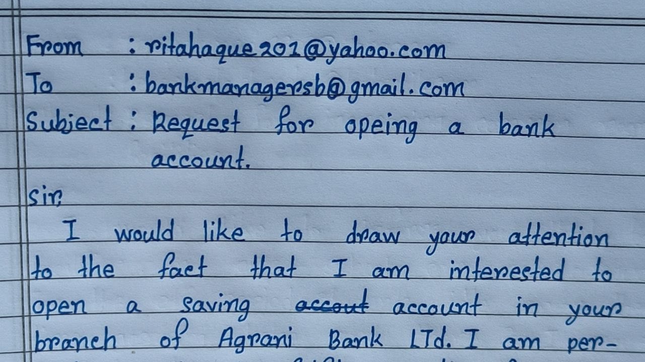 E-mail Requesting for open a bank account || Requesting for open a bank ...