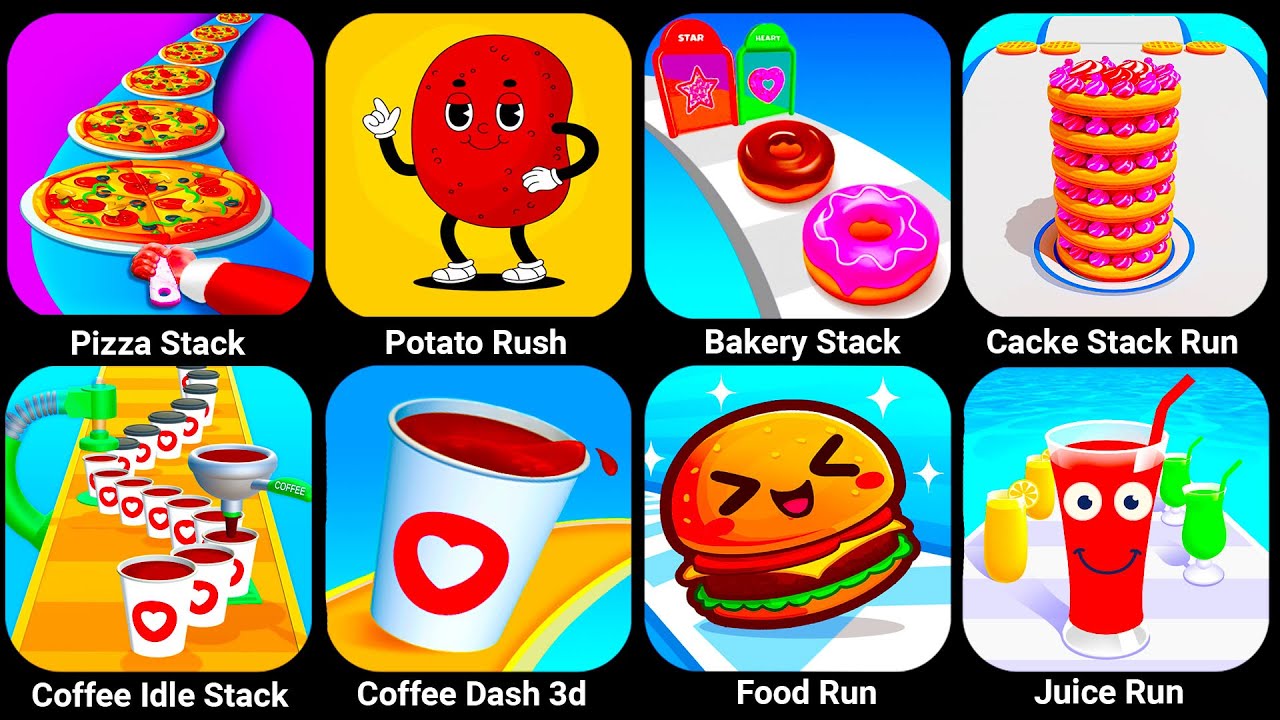 Pizza Stack Vs Bakery Stack Vs Potato Rush Vs Cake Stack Run Vs Coffee Idle Stack 🤠🤠 - YouTube