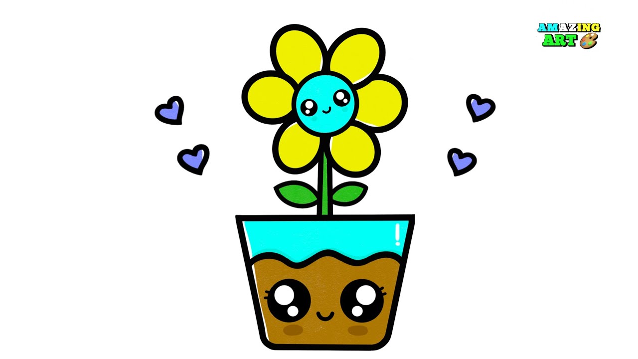 How to Draw A Cute Flower Pot | Draw Simple Cute flower Pot | A Cute ...