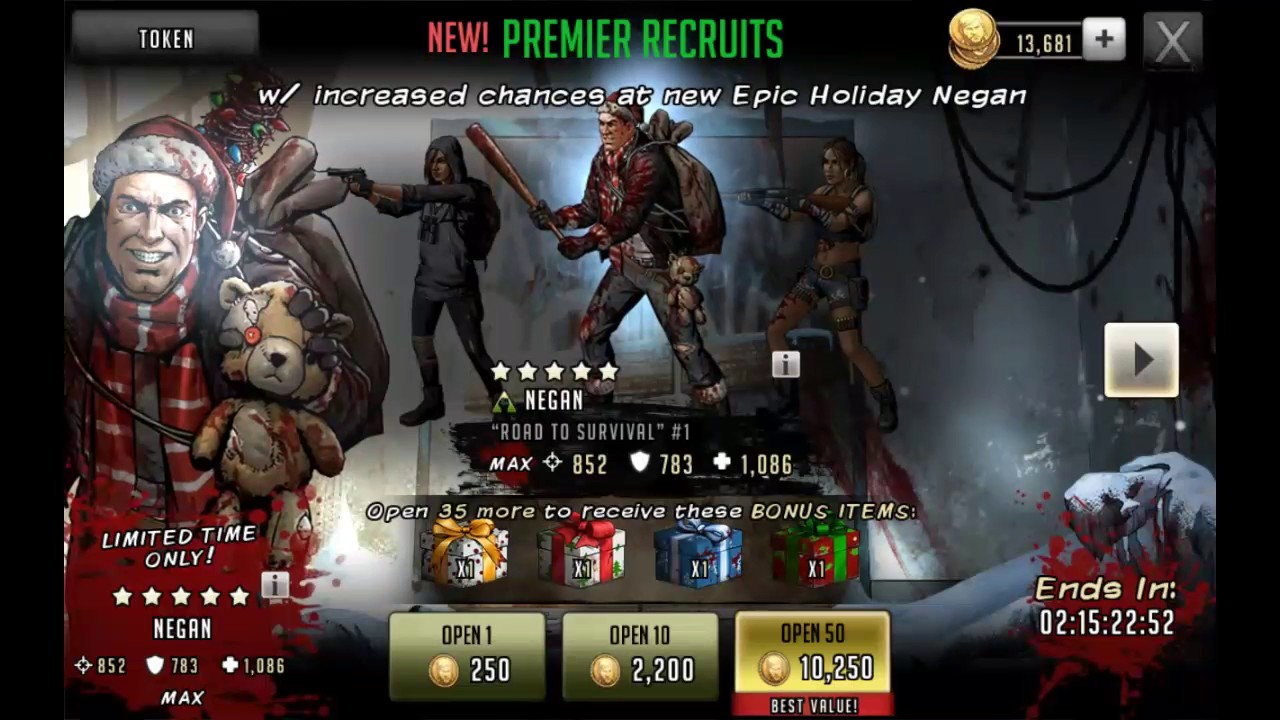The Walking Dead Road To Survival 50 pull for Santa Negan ...worst ever ...