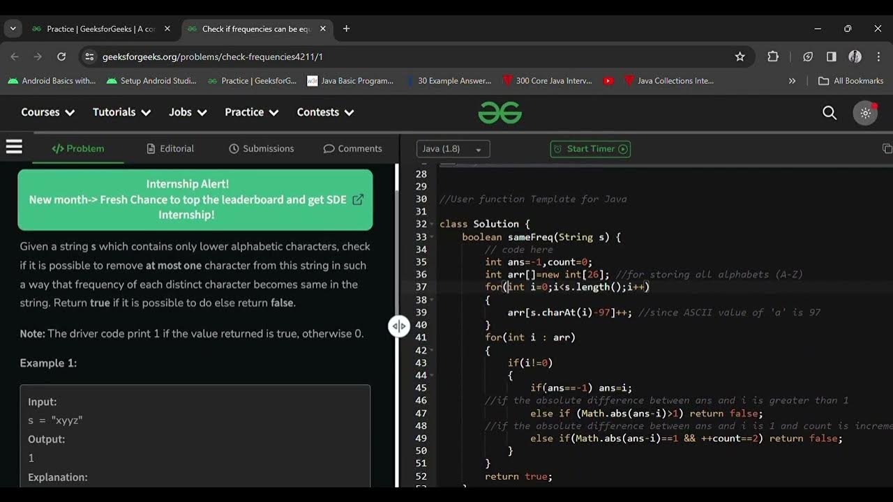 #7 GFG POTD solution | problem of the day | Check if frequencies can be ...