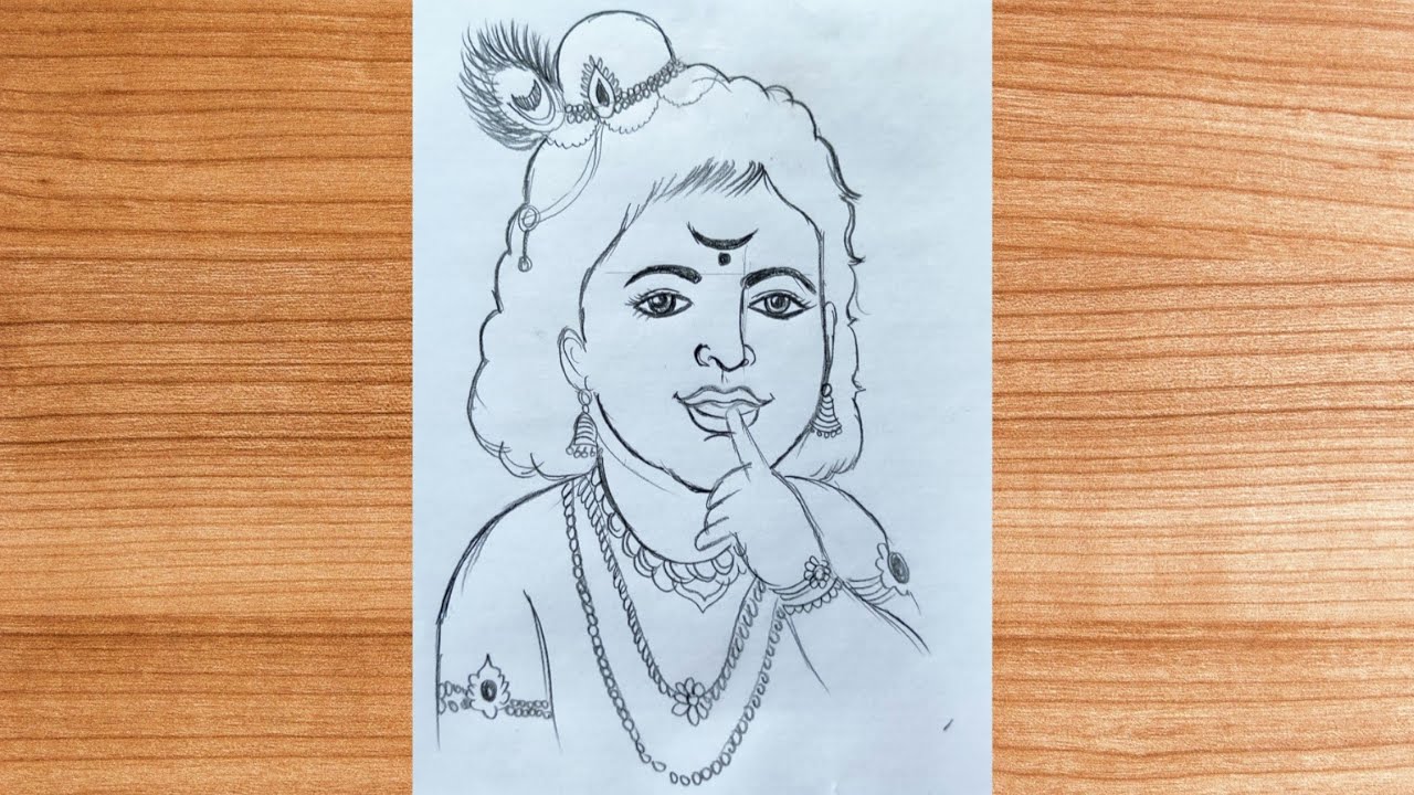 very easy line art bal krishna, how to draw lord krishna, vishu special ...