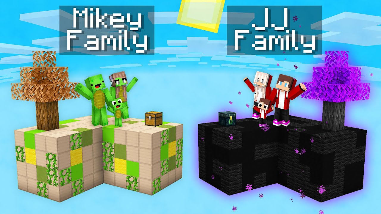 Mikey Family GOLEM vs JJ Family ENDERMAN SKYBLOCK in Minecraft (Maizen) - YouTube