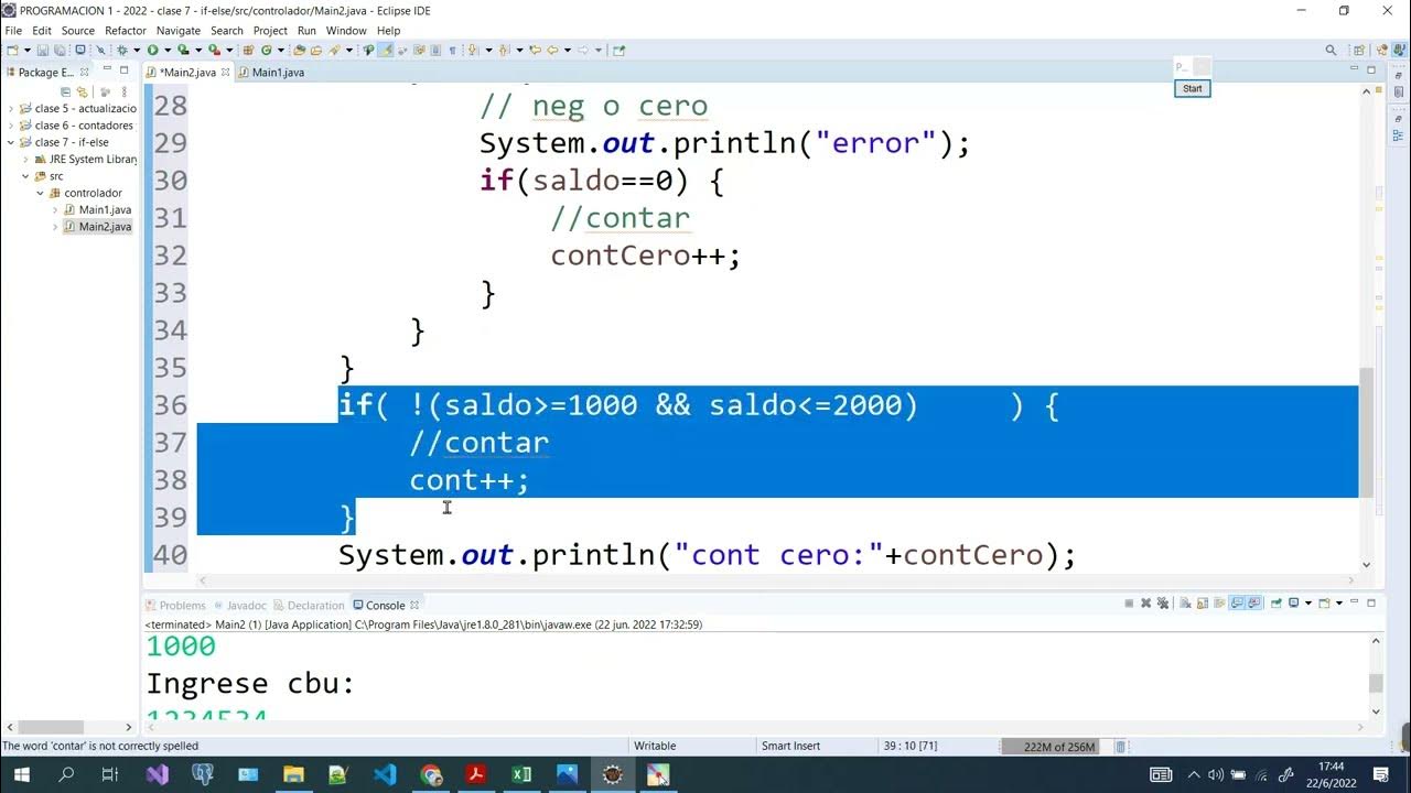 if else en java validar si esta en un intervalo + positivo o cero ...