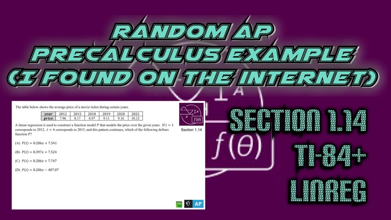 AP Precalculus Section 1.14 Example: TI-84+ Calculator to do LinReg (Linear Regression Equation ...