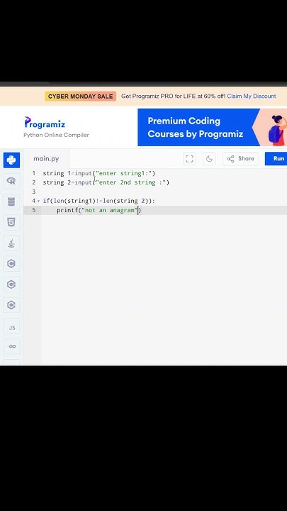 CHECK IF TWO STRINGS ARE ANAGRAMS IN PYTHON - YouTube