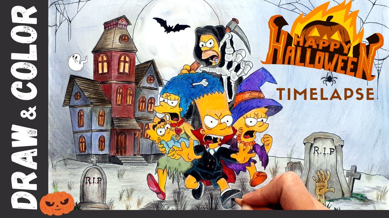 The Simpsons 🎃 HALLOWEEN Night 👻 Drawing and Coloring Timelapse - YouTube