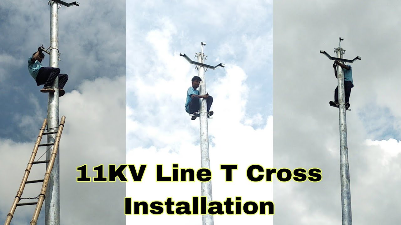 11kv line t cross installation || Steel Pole - YouTube