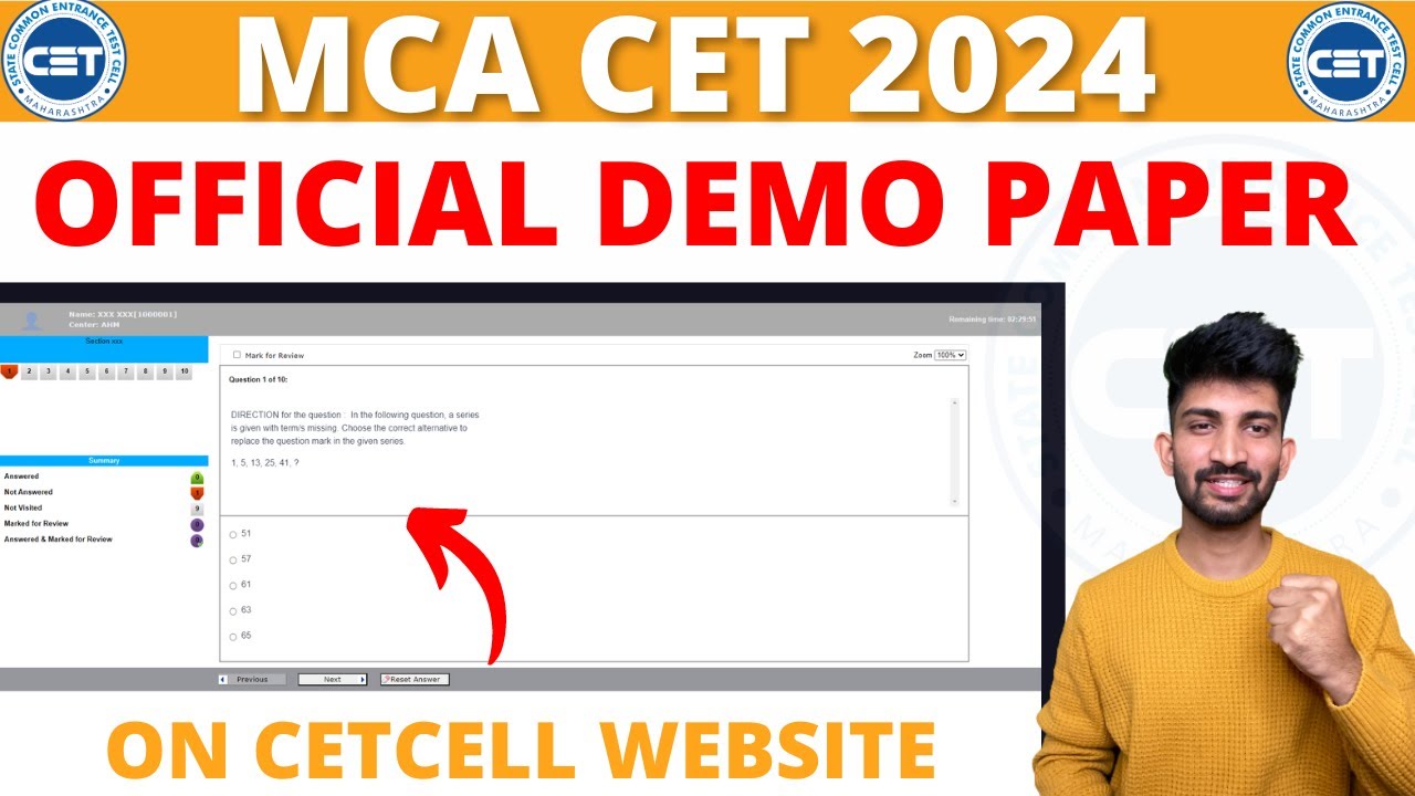 MCA CET Demo Paper on CET Website 2024 | MCA CET Demo Paper 2024 - YouTube