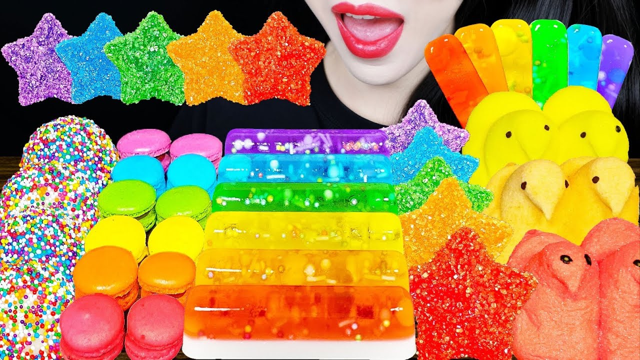 ASMR *RECIPE* RAINBOW KOHAKUTO SPRINKLE YANGGAENG JELLY MARSHMALLOW ...