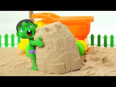 Hulk Plays with Sand ❤ Frozen Elsa, Hulk & Superhero Babies Cartoons ❤ Play Doh Stop Motion