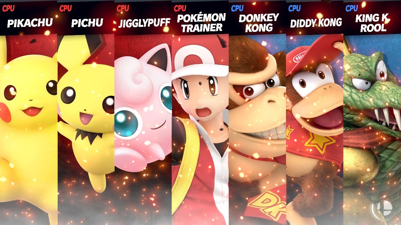 Pikachu & Pichu & Jigglypuff & Pokémon Trainer vs Donkey Kong & Diddy ...