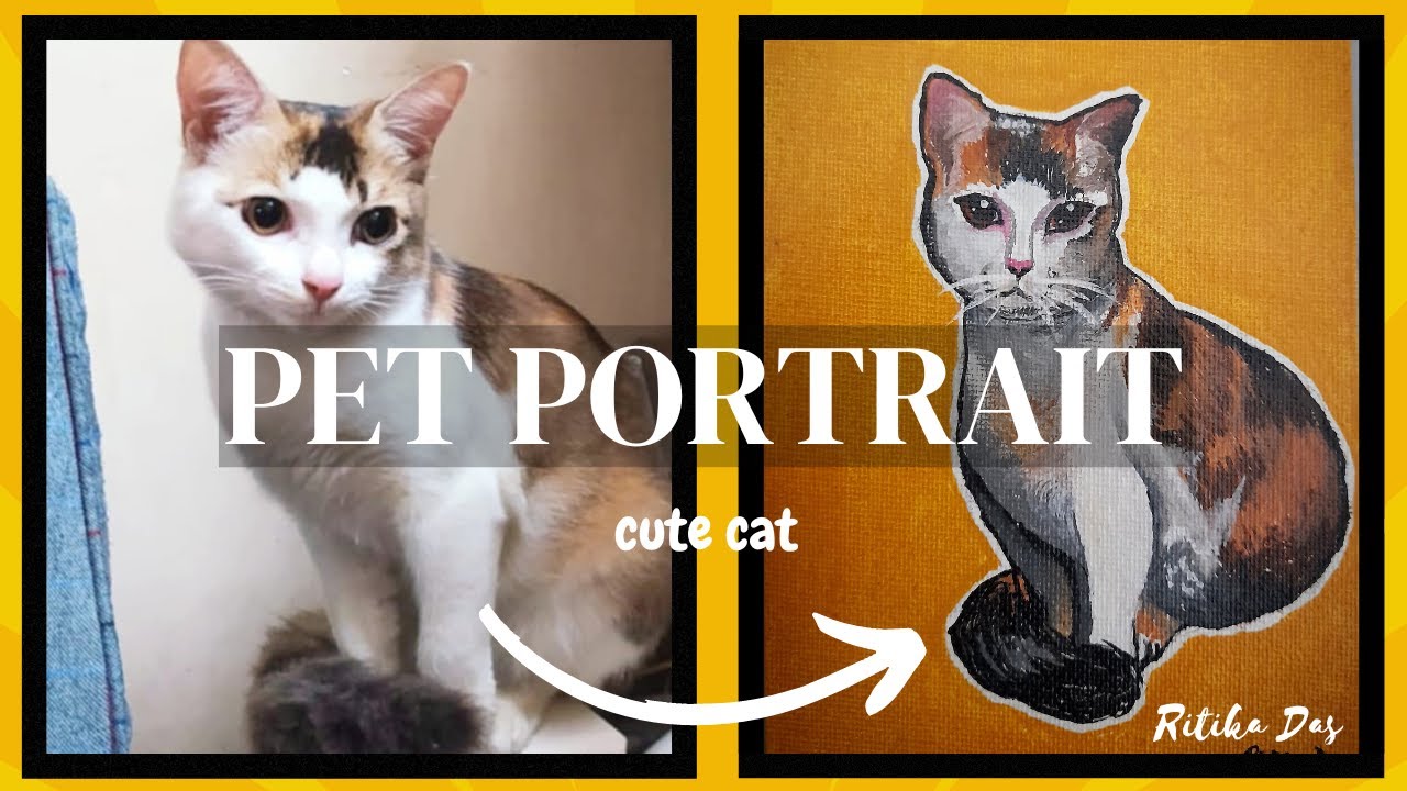 Pet Portrait Painting || Cute Cat Painting 😍 || Pet Portrait || How to ...