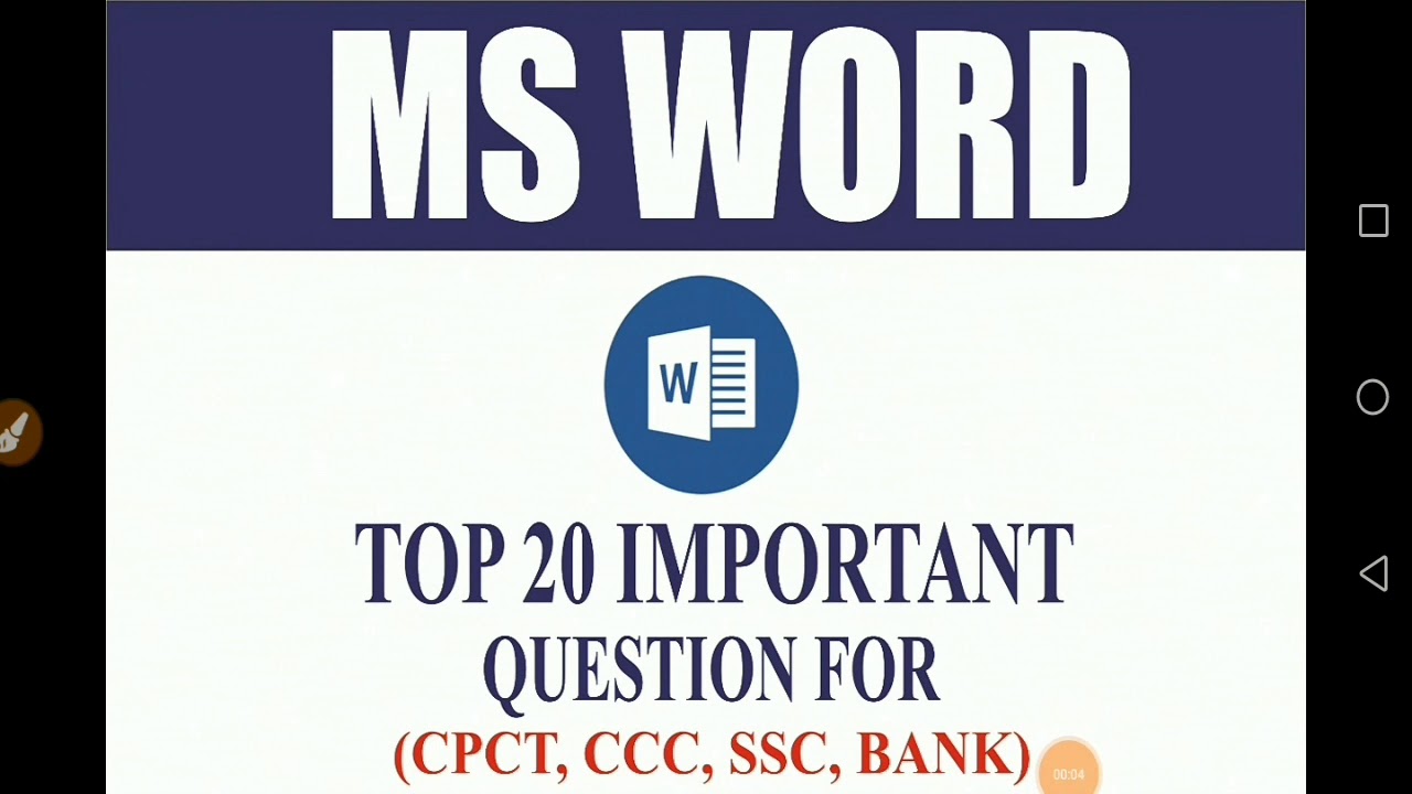 Top 20 Important Objective Questions Related to MS WORD for CPCT, CCC ...