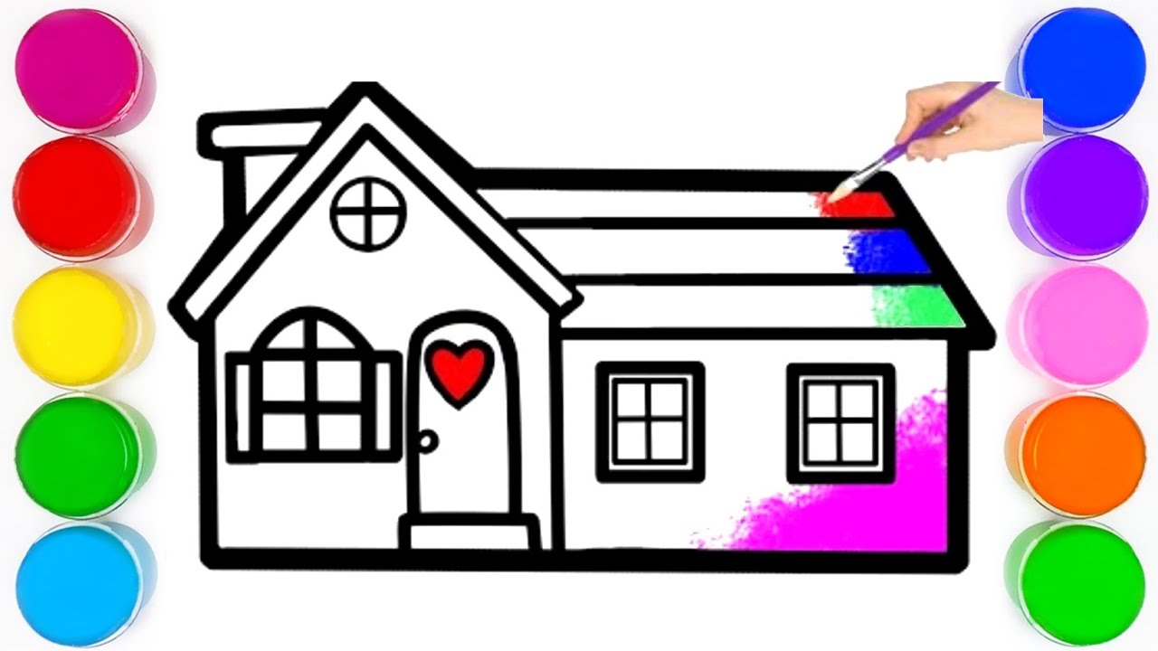 Rainbow House drawing and painting for kids and Toddlers - YouTube