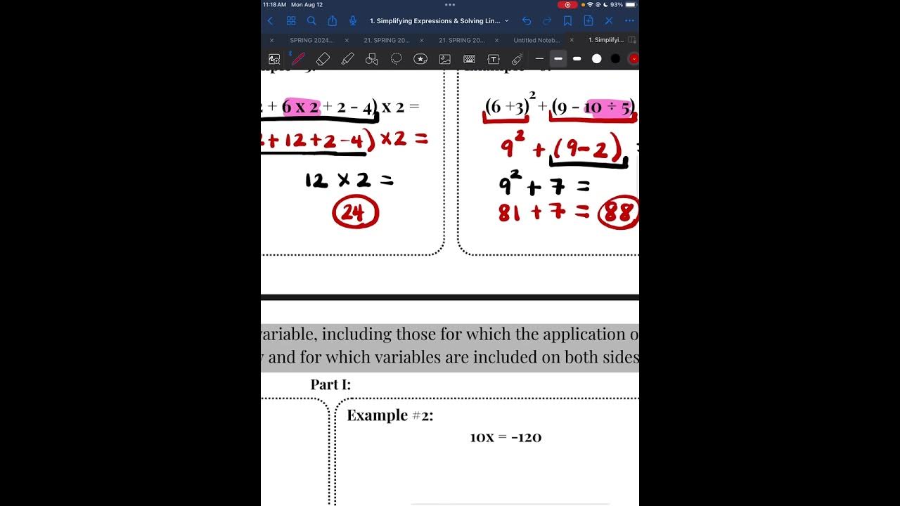 Notes #1: Simplifying Expressions & Solving Equations Review ( Aug. 12 ...