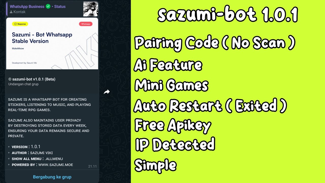 SC BOT WHATSAPP TERBARU 2023 | TANPA SCAN | MINI GAMES | FREE APIKEY ...
