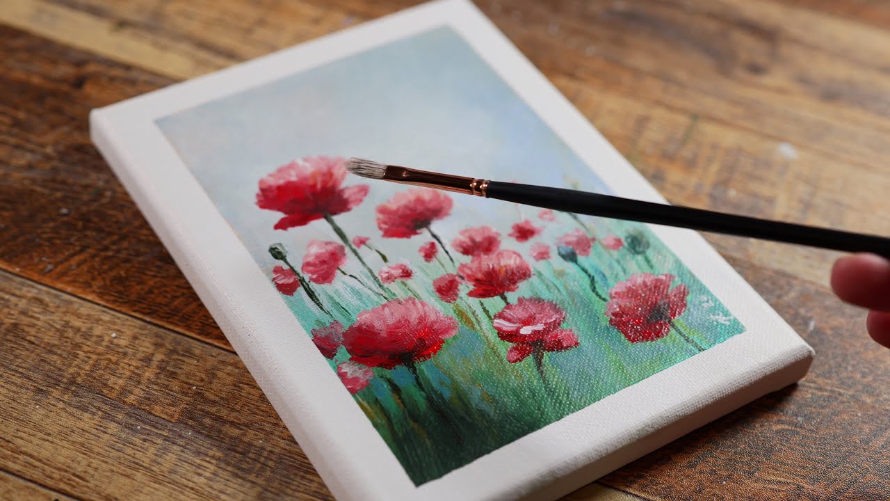 How to Paint Poppy Flowers | Easy Acrylic Painting for Beginners | Time ...