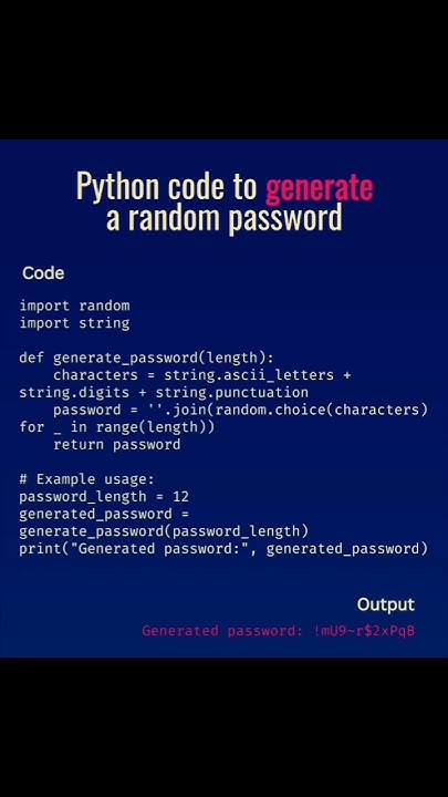 Python Code To Generate Random Password Pythonprogramming Codinghtmljavahappynewyear Youtube