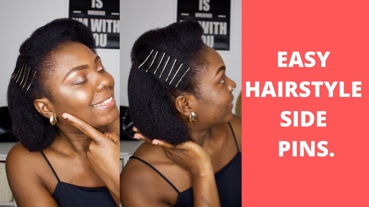 EASY Hairstyle with Side Gold Pins on Straight Natural Hair. - YouTube