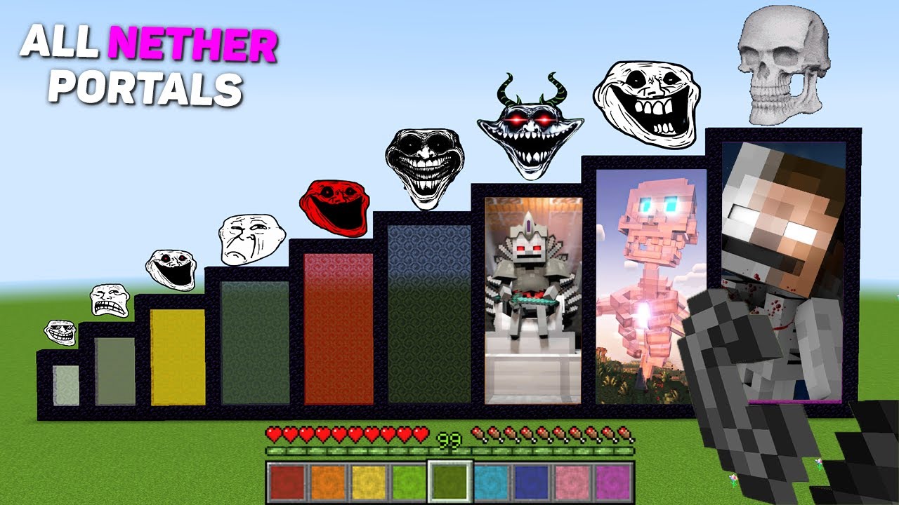 nether portals with different Troll Face in Minecraft - YouTube