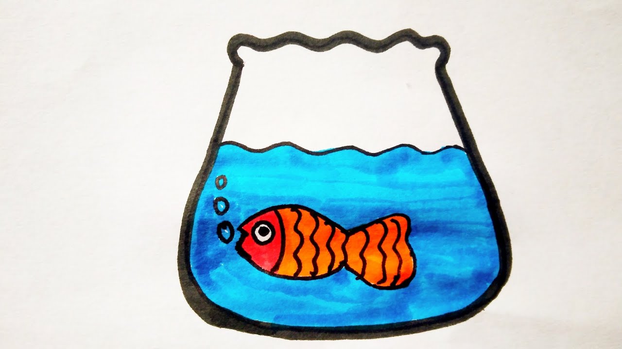 fish bowl Drawing || How to draw fish aquarium || fish bowl easy ...
