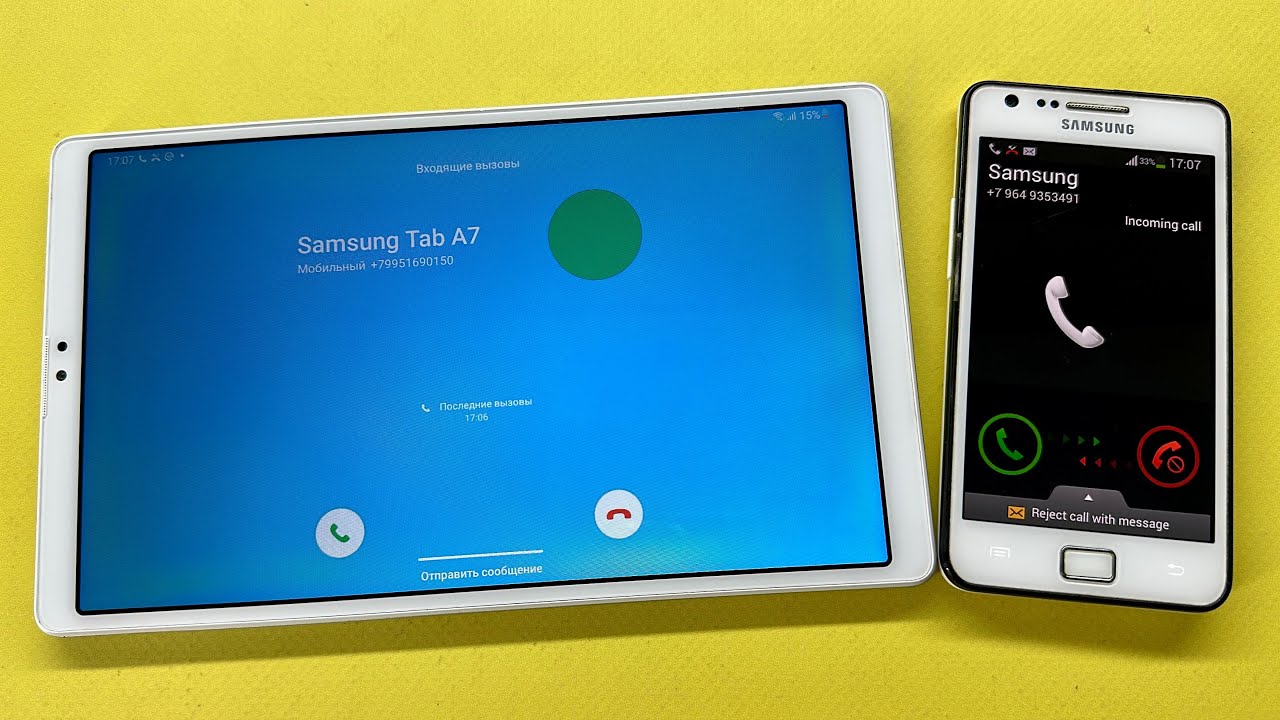 two Incoming Call Big and Small Phone on Samsung Tab A7 vs Samsung S ...