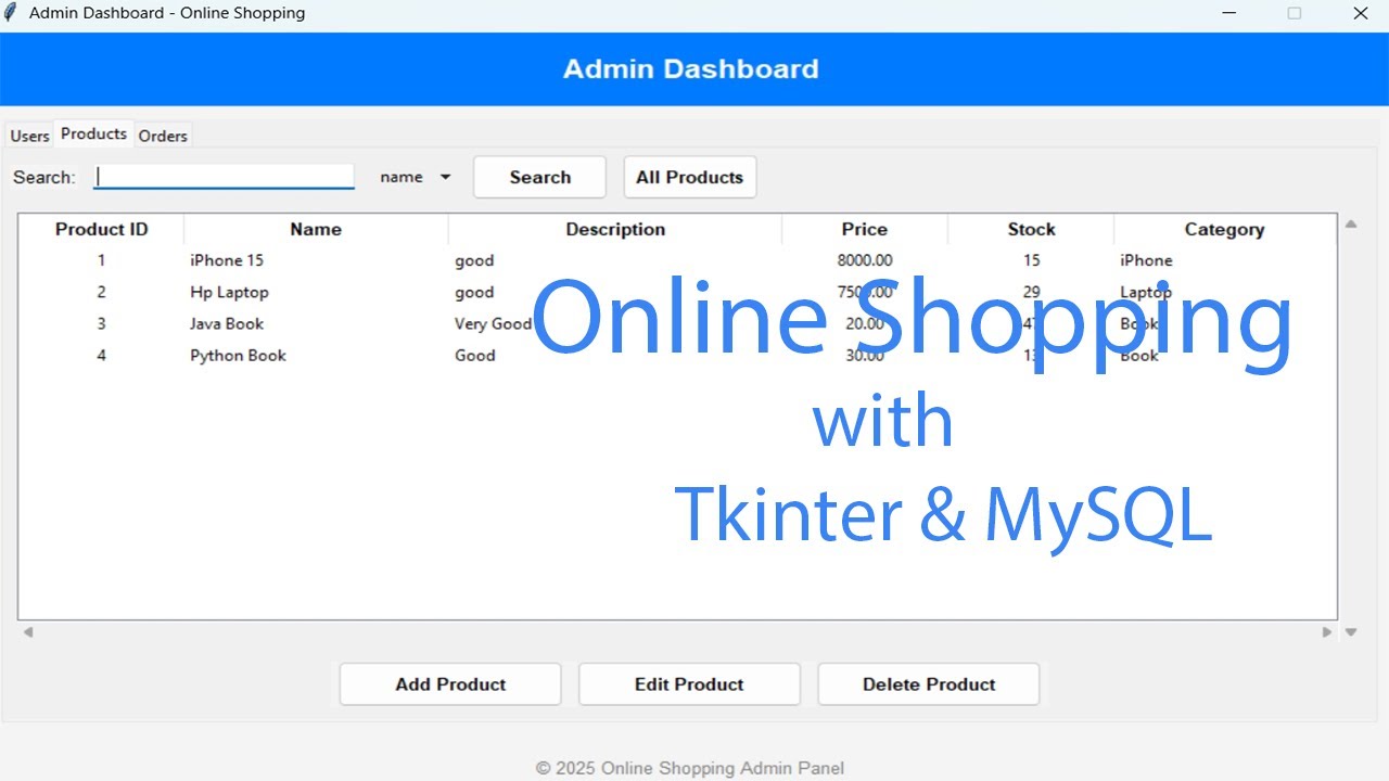 Online Shopping Management System with Tkinter & MySQL | Admin & User ...