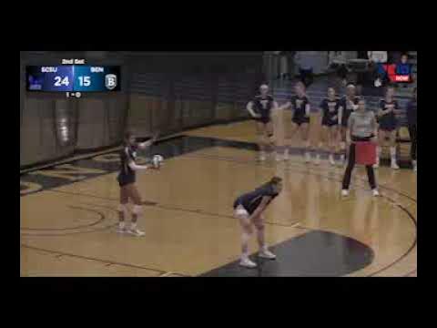 SCSU Volleyball Upsets Bentley - YouTube