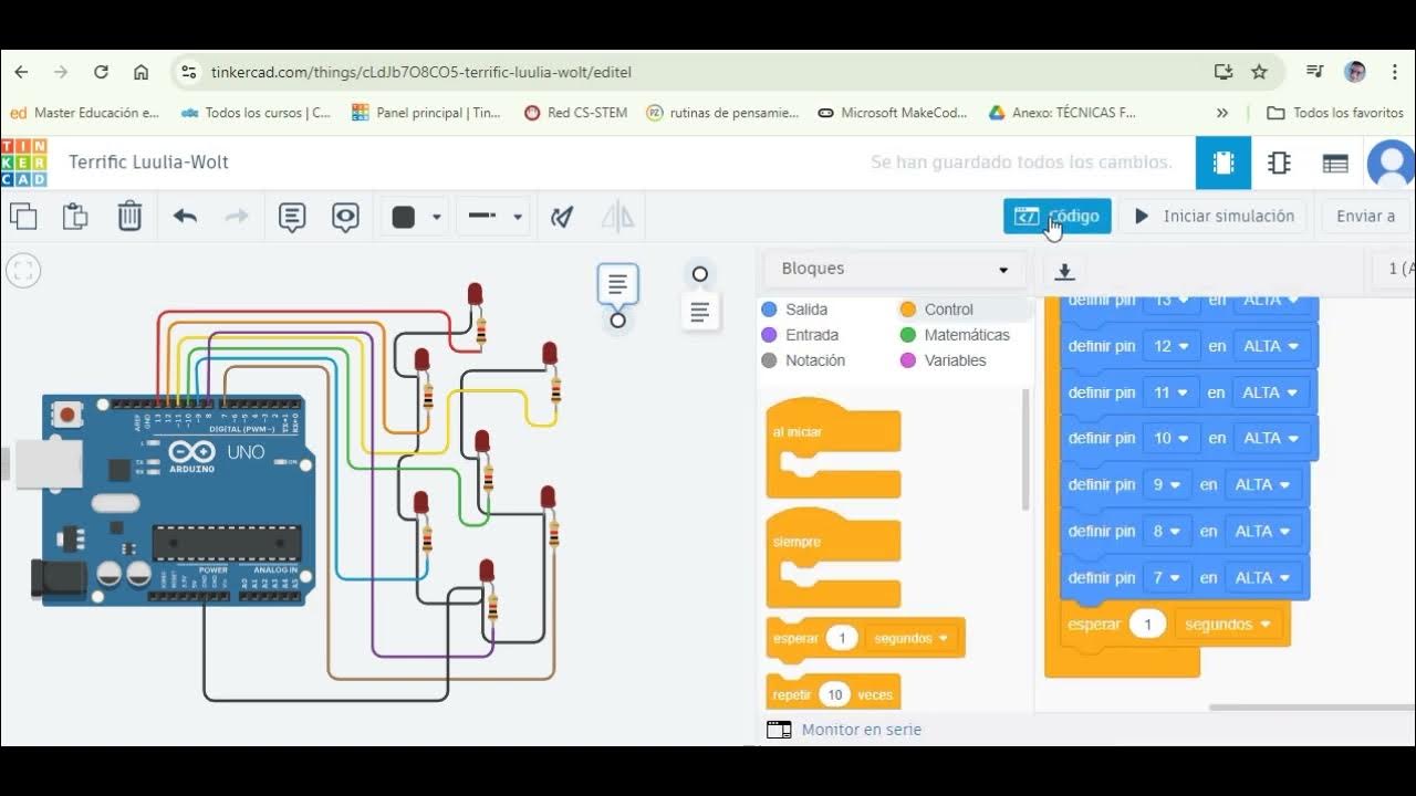 Siete segmentos con leds tinkercad en bloques - YouTube