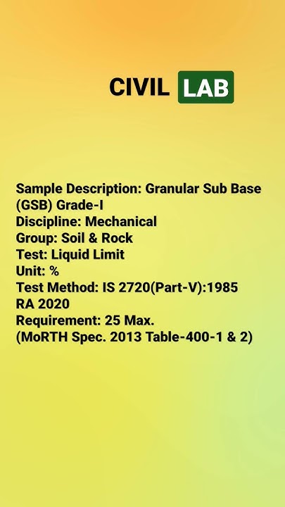 Granular Sub Base (GSB) Grade-I Liquid Limit - YouTube