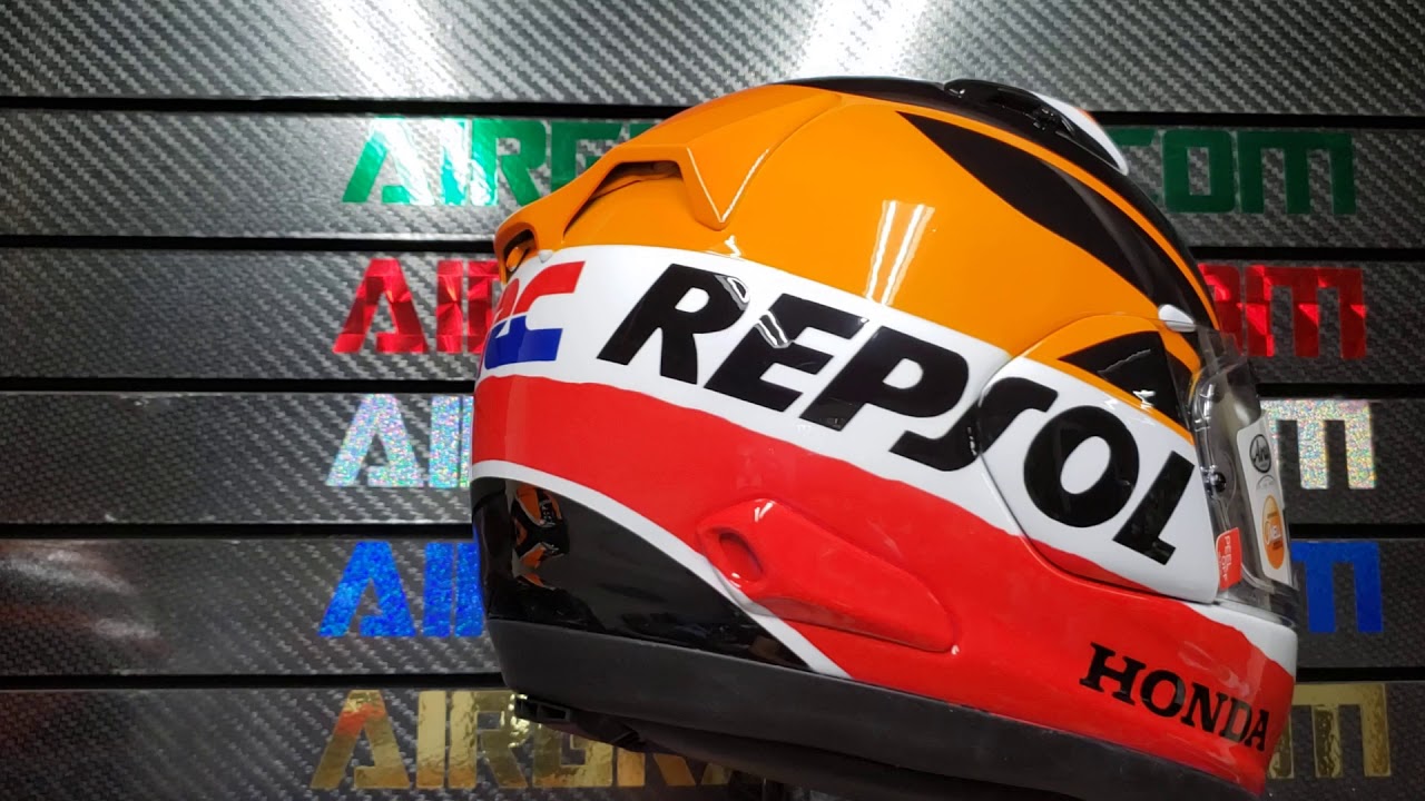 Custom painted Repsol arai helmet by airgraffix.com - YouTube