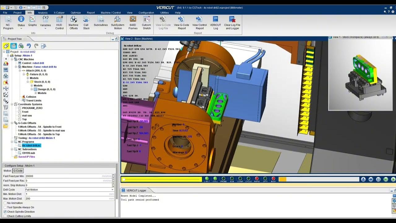 Simulation Vericut robot drill 4 axis table interface from mastercam! - YouTube