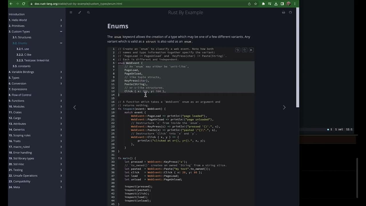 Rust 101 — week #1 — Extra — Rust by Example (3): Custom Types - YouTube