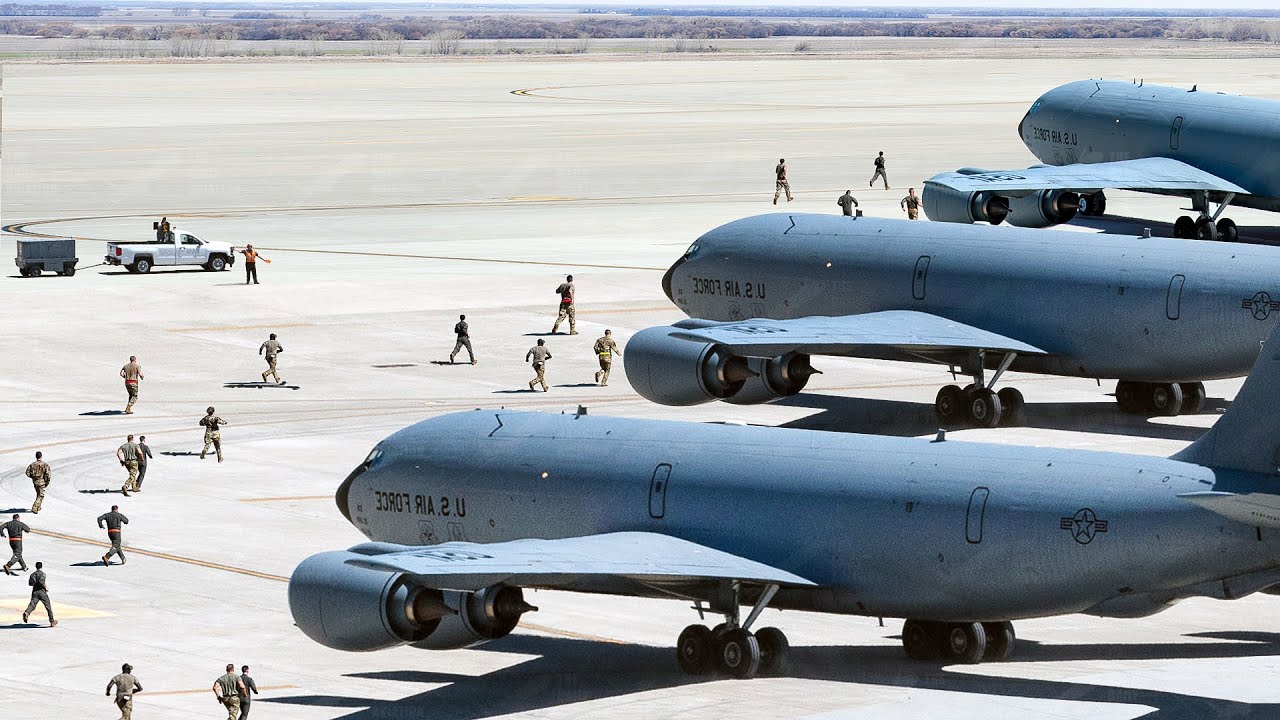 US Pilots Rush To Their Massive KC-135 Tankers and Take Off at Full ...