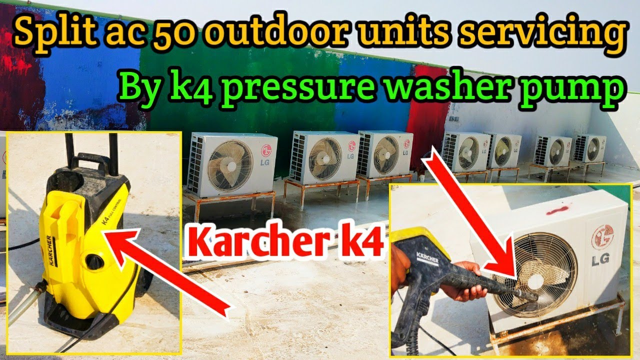 Split ac 50 outdoor units servicing by Karcher k4 pressure washer pump ...