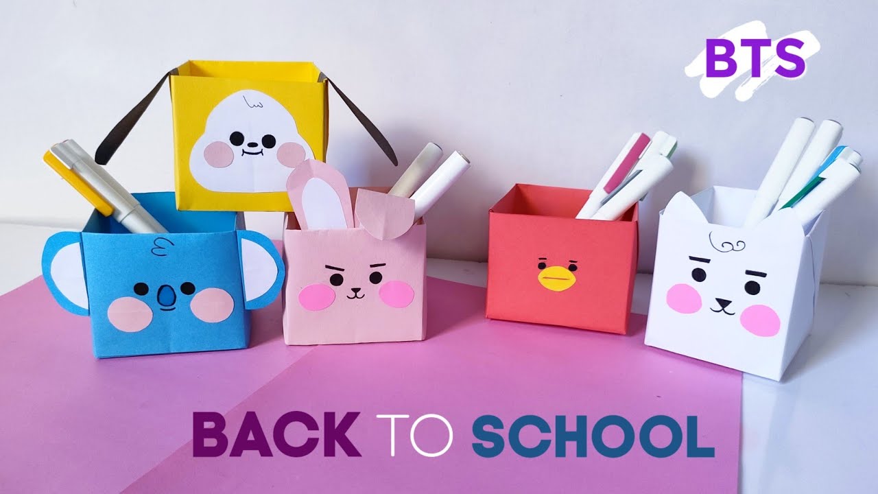 Origami BTS Paper Box | DIY Back to School | BT21 Pencil Stand - YouTube