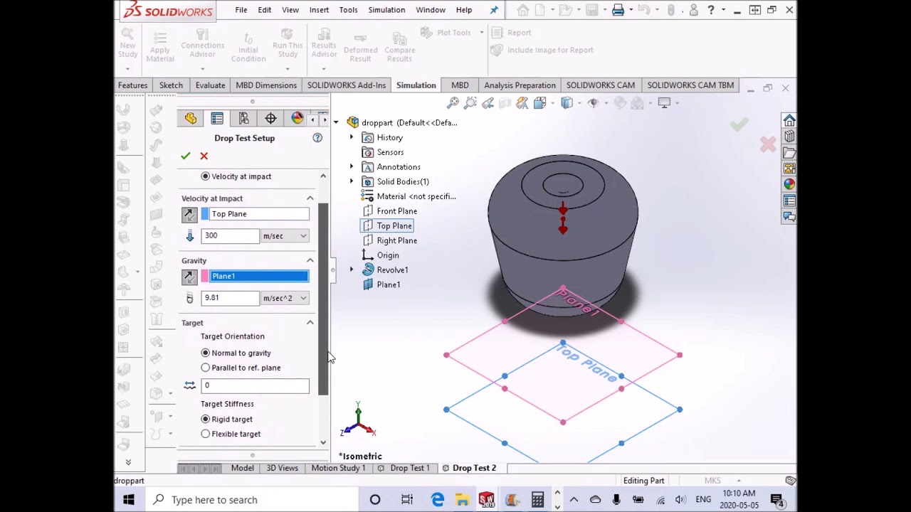 SOLIDWORKS Simulation 010 Drop test - YouTube