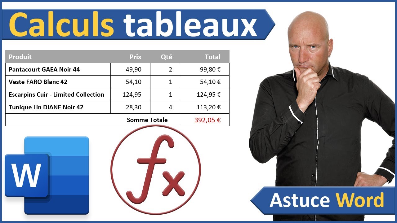 Comment réaliser des calculs dans des tableaux Word - YouTube