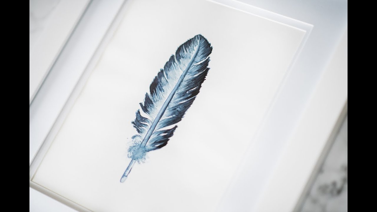 Watercolor Feather Tutorial & Speed Paint for Beginner | Blue & White Realistic - YouTube