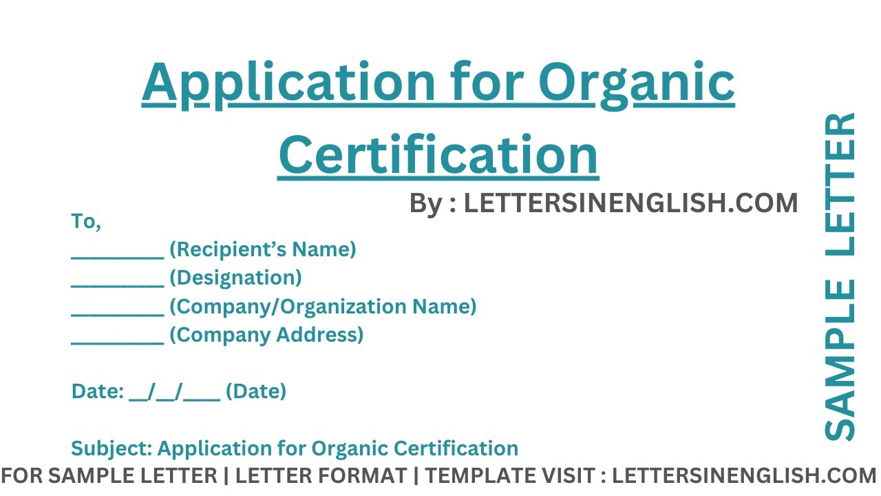 Application for Organic Certification - Sample Application Requesting ...
