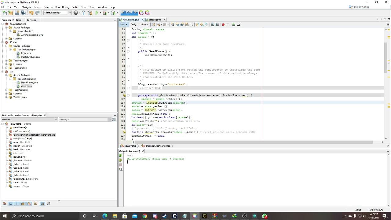 Menampilkan Deret Bilangan Prima dengan Java GUI Form (Rofi Rihansyah ...
